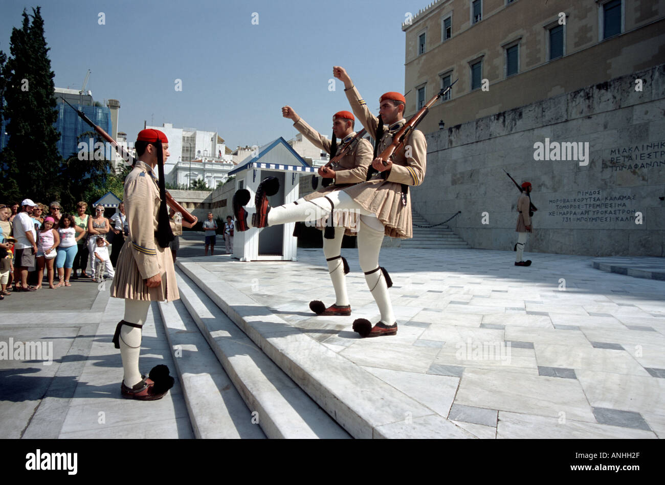 Greek soldier in traditional dress outside the Tomb of the Unknown ...
