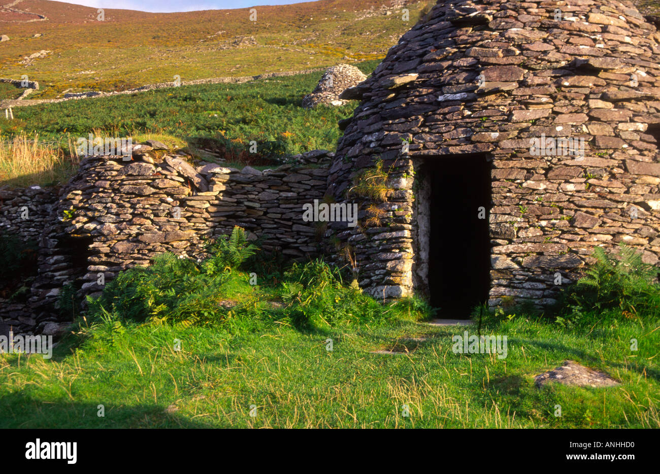 Beehive houses Slea Head Dingle peninsula County Kerry Ireland Stock ...