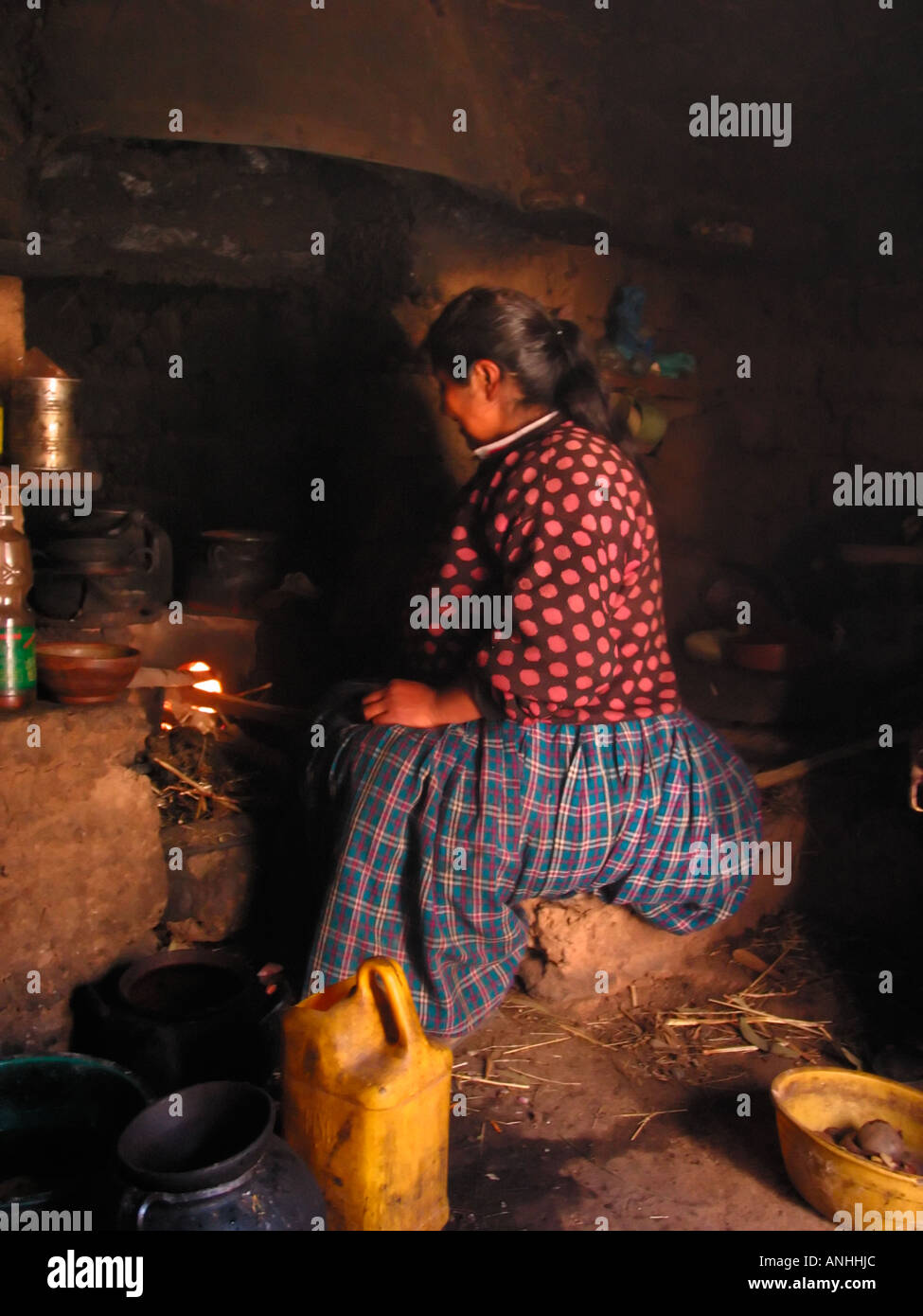native woman cooking in kitchen, peru Stock Photo - Alamy