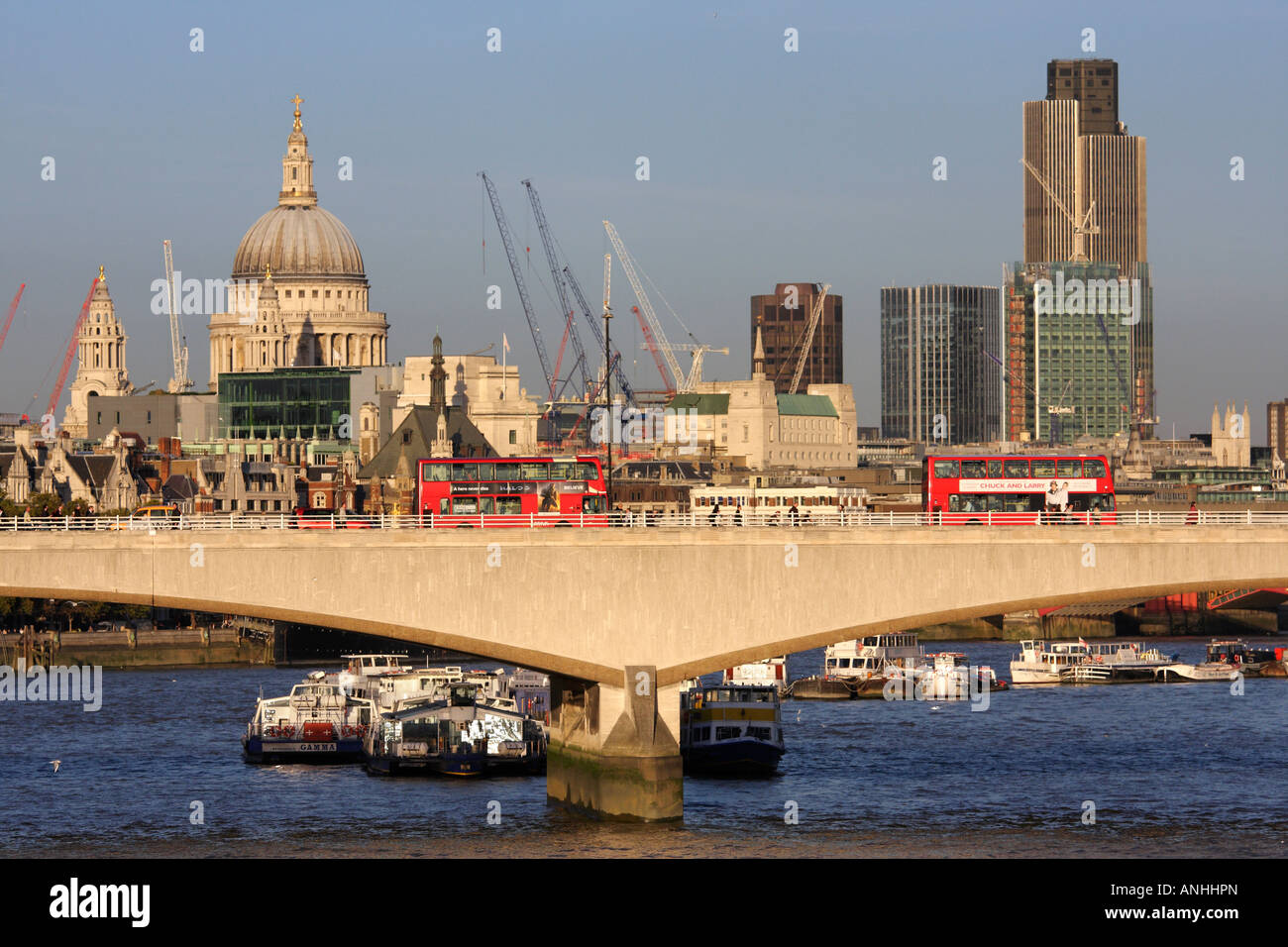 Waterloo Bridge, St Pauls and the City of London- sunset Stock Photo ...