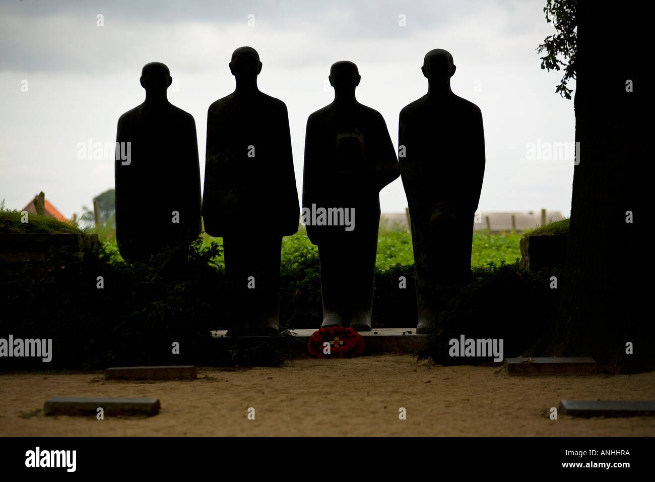Memorial figures at Langemark German military cemetery of WW1 soldiers ...
