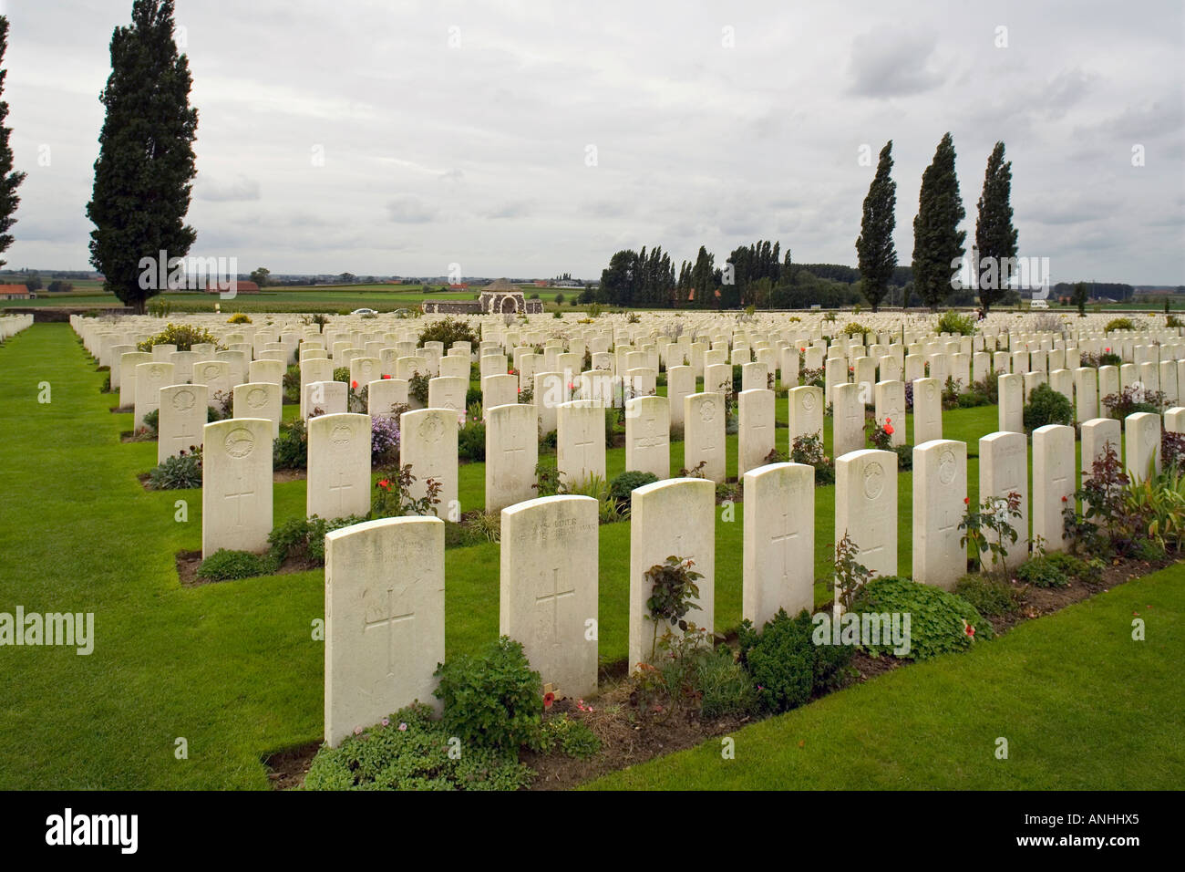 British graves at Tyne Cot British Military Cemetery near Ypres Belgium ...