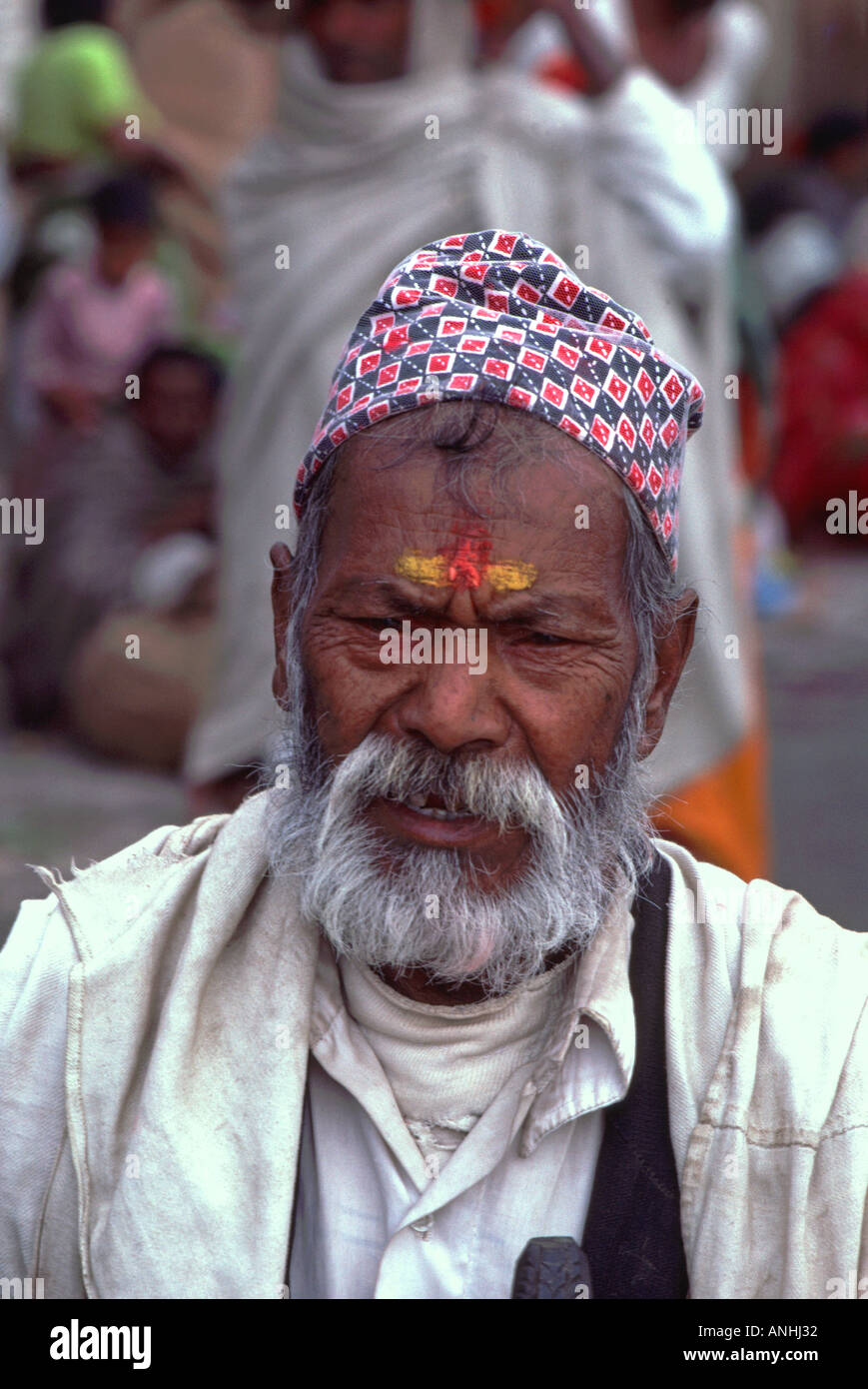 Nepal man at shiva festival Pashupatinath wearing typical Nepalese hat ...