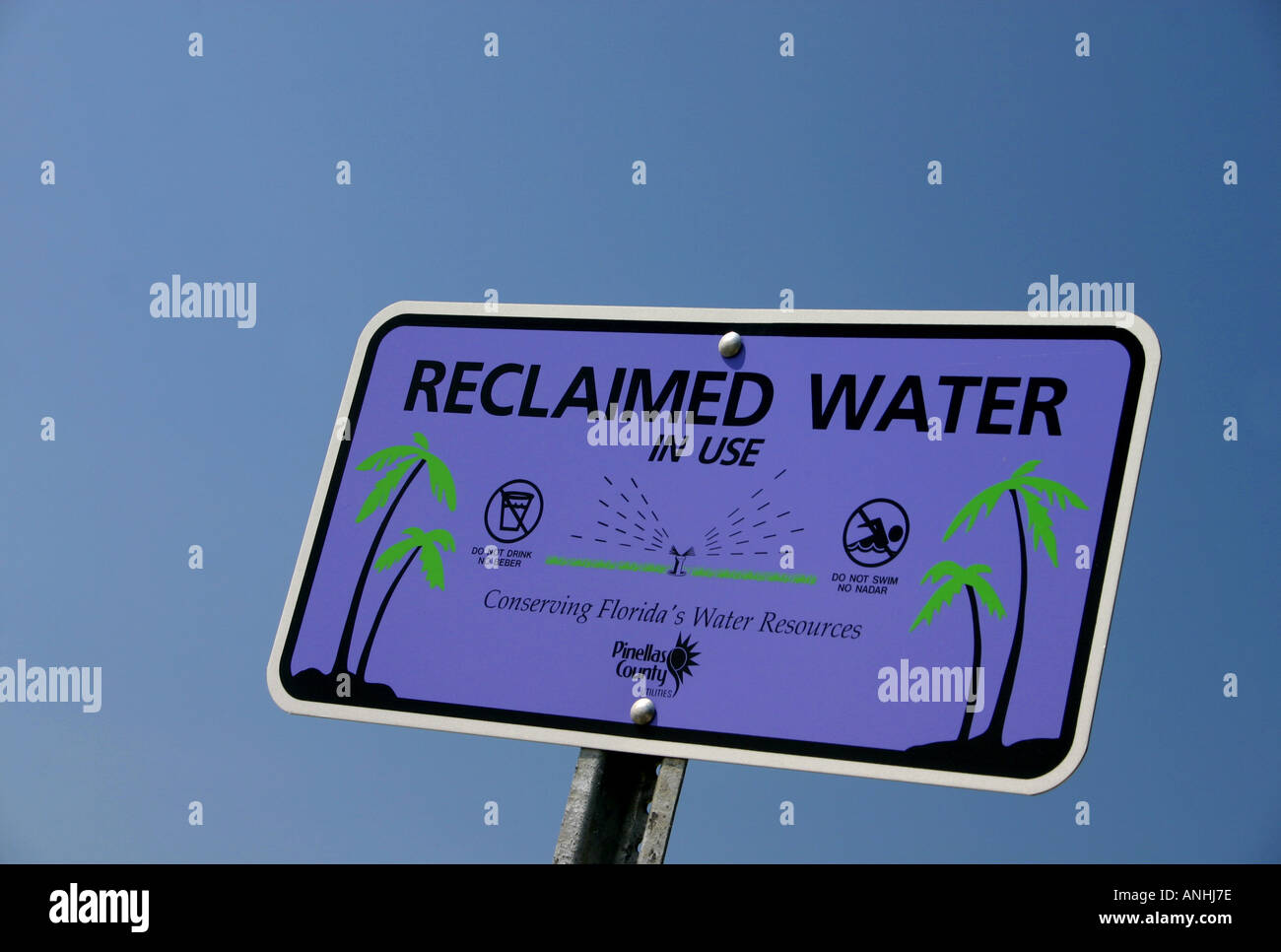 Reclaimed Water In Use sign at Clearwater Beach Florida United States ...