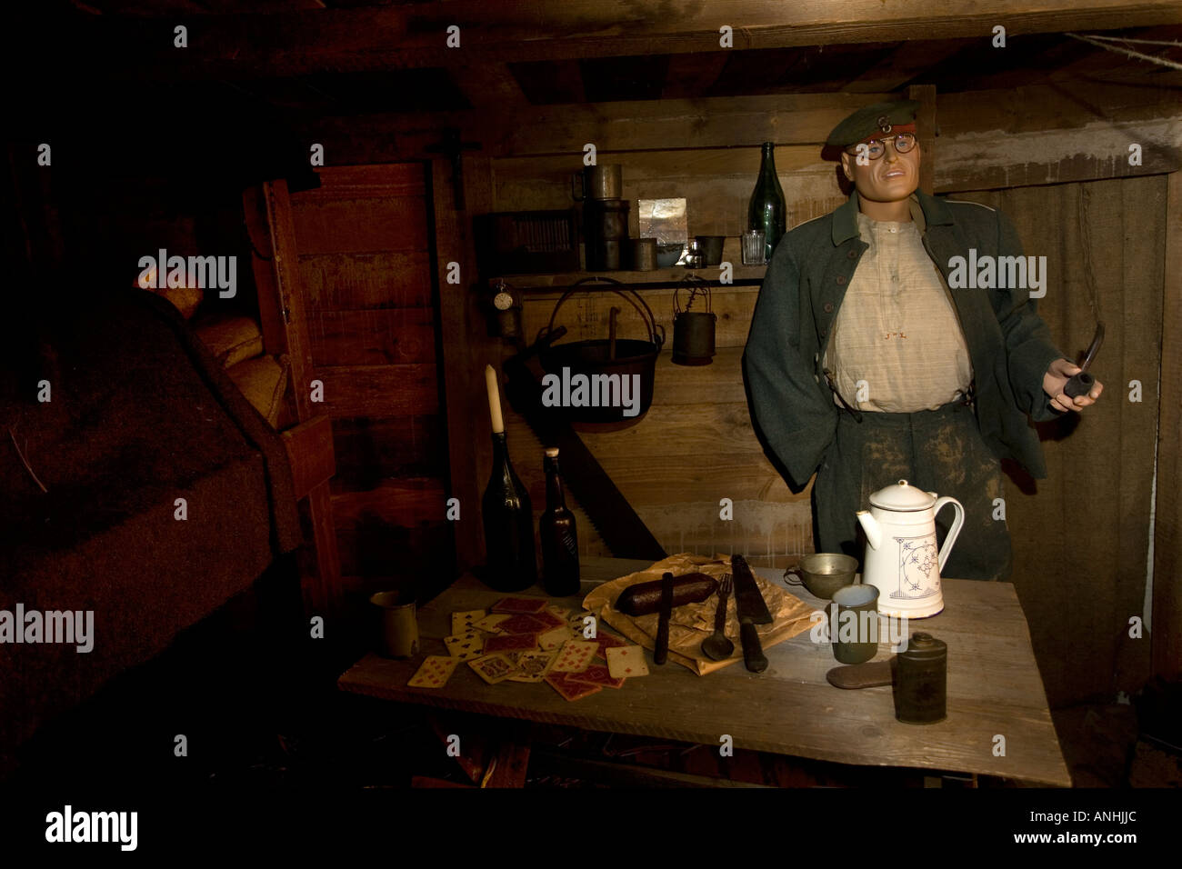 Display in the Ramparts Museum in Ypres Belgium showing a German dug ...