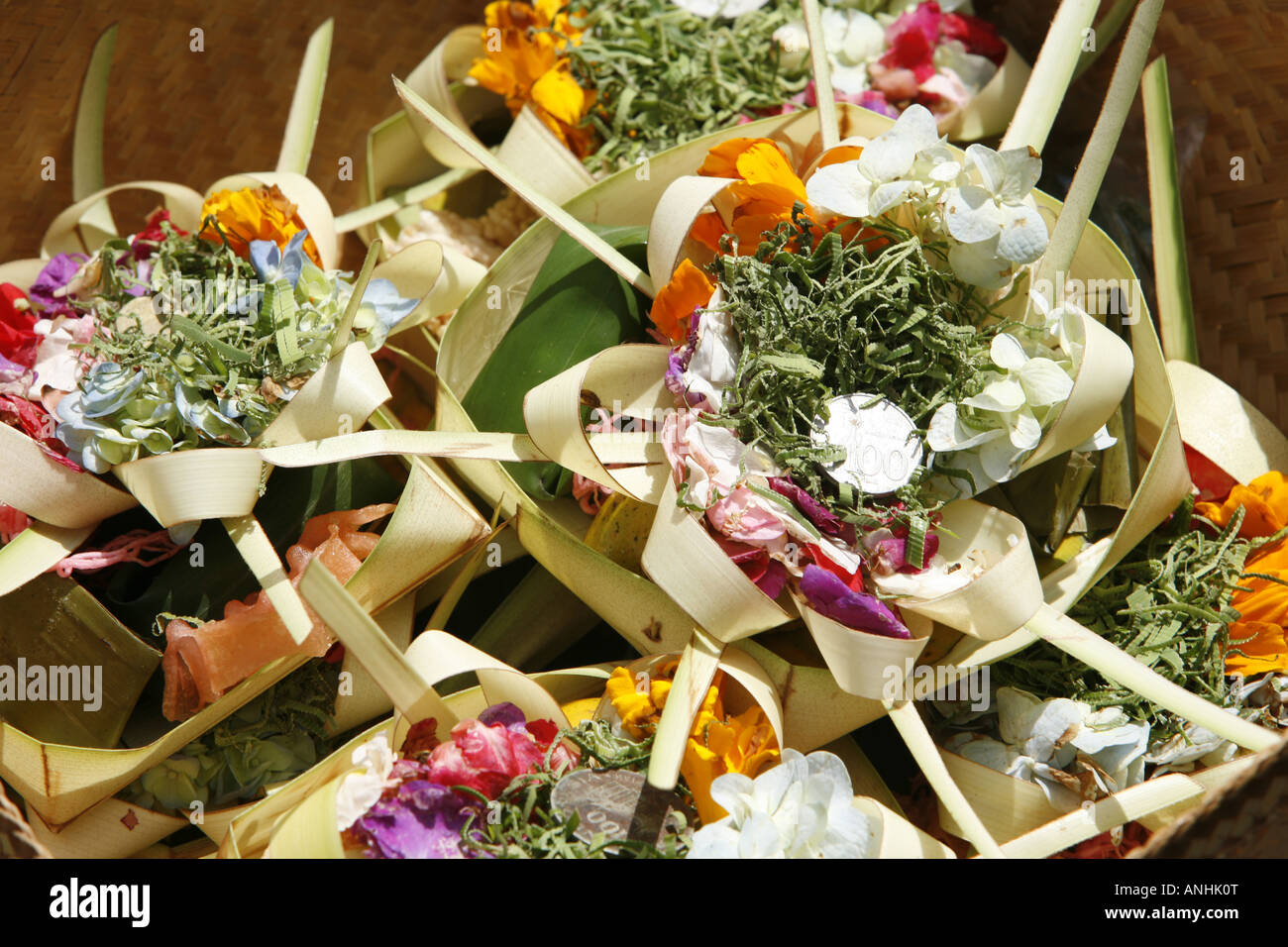 offerings to temple festival, flowers, bali Stock Photo - Alamy
