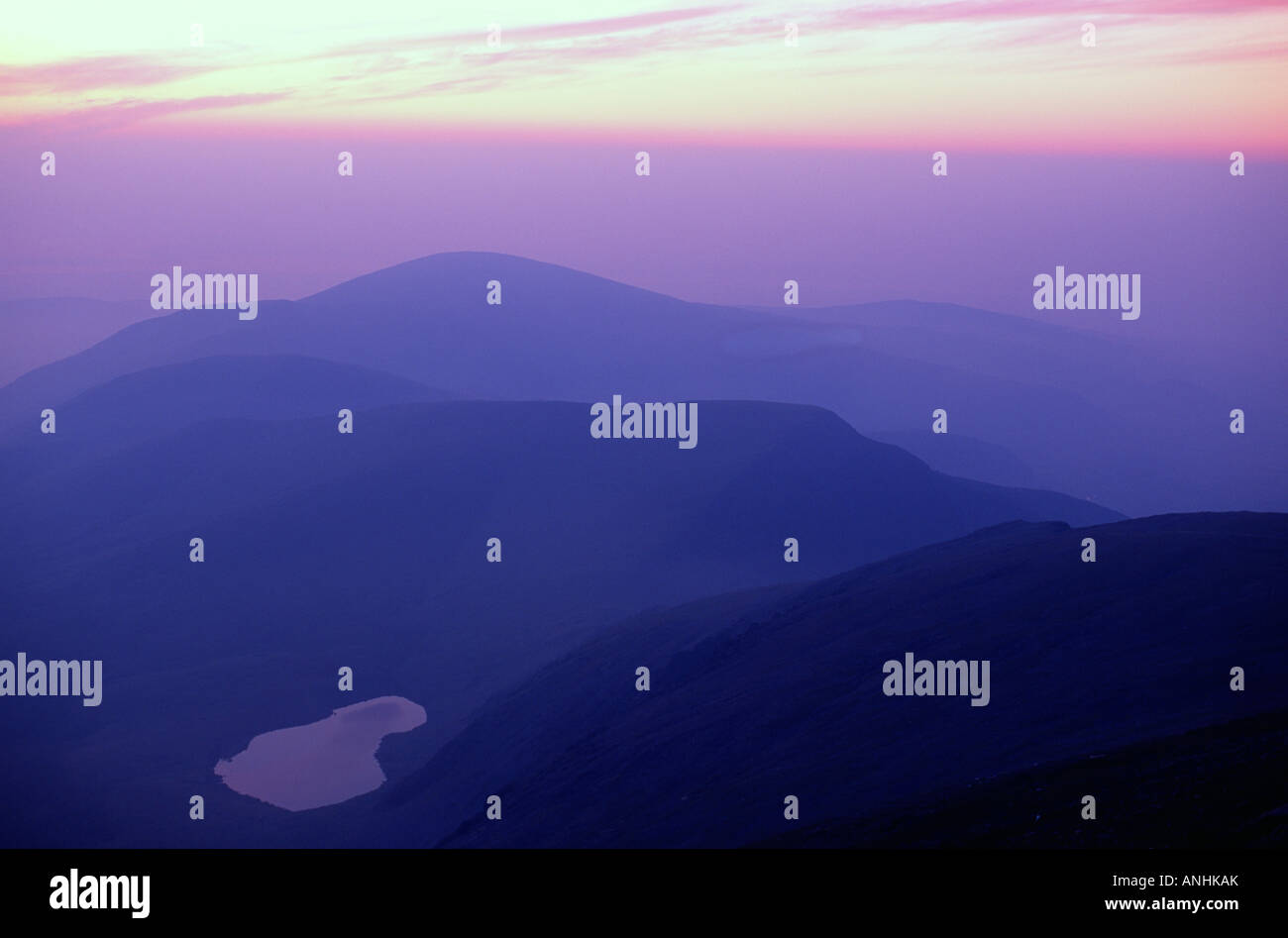 Snowdonia, Moel Eilio at sunset, view from Snowdon Stock Photo - Alamy