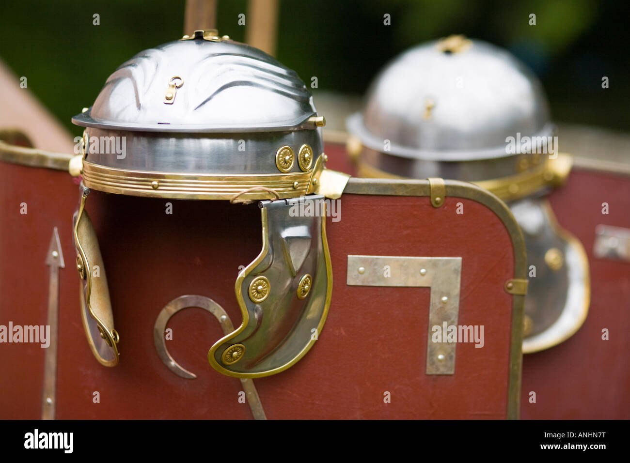 Replica Roman armour and shields, Chedworth Villa, Gloucestershire, UK ...