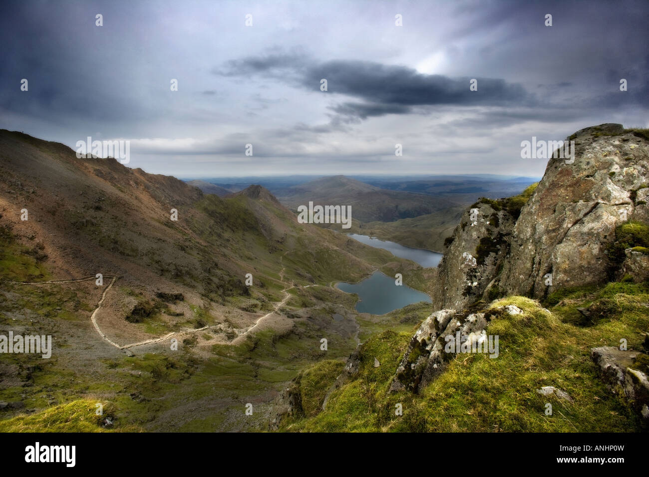 View from the summit of Mount Snowdon in the Snowdonia National Park ...