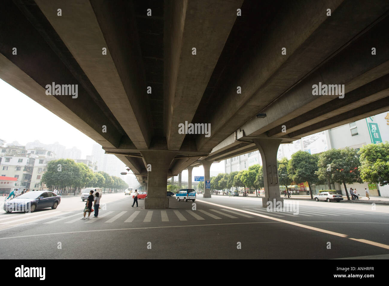 Pedestrian crossing under overpass, low angle view Stock Photo - Alamy