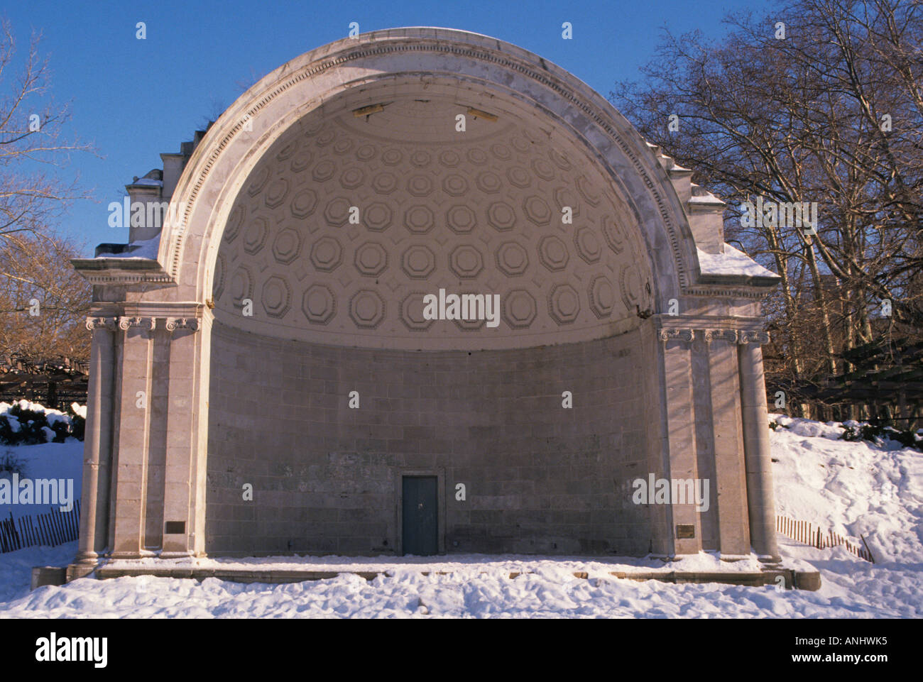 New York City Central Park Naumberg Bandshell Snow Scene NYC USA Stock ...