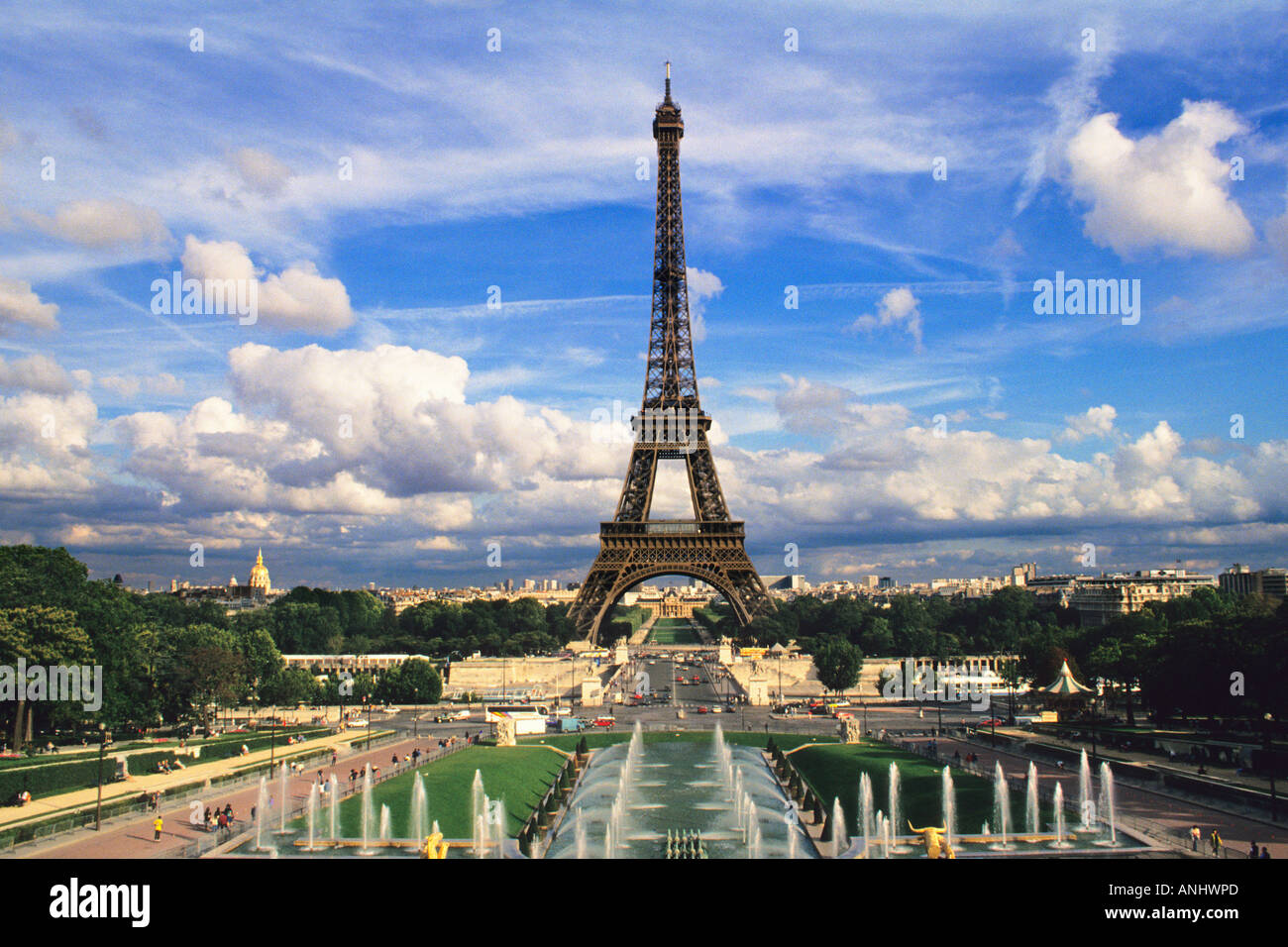 Paris Eiffel Tower from Chaillot Palace Jardins du Trocadero with ...