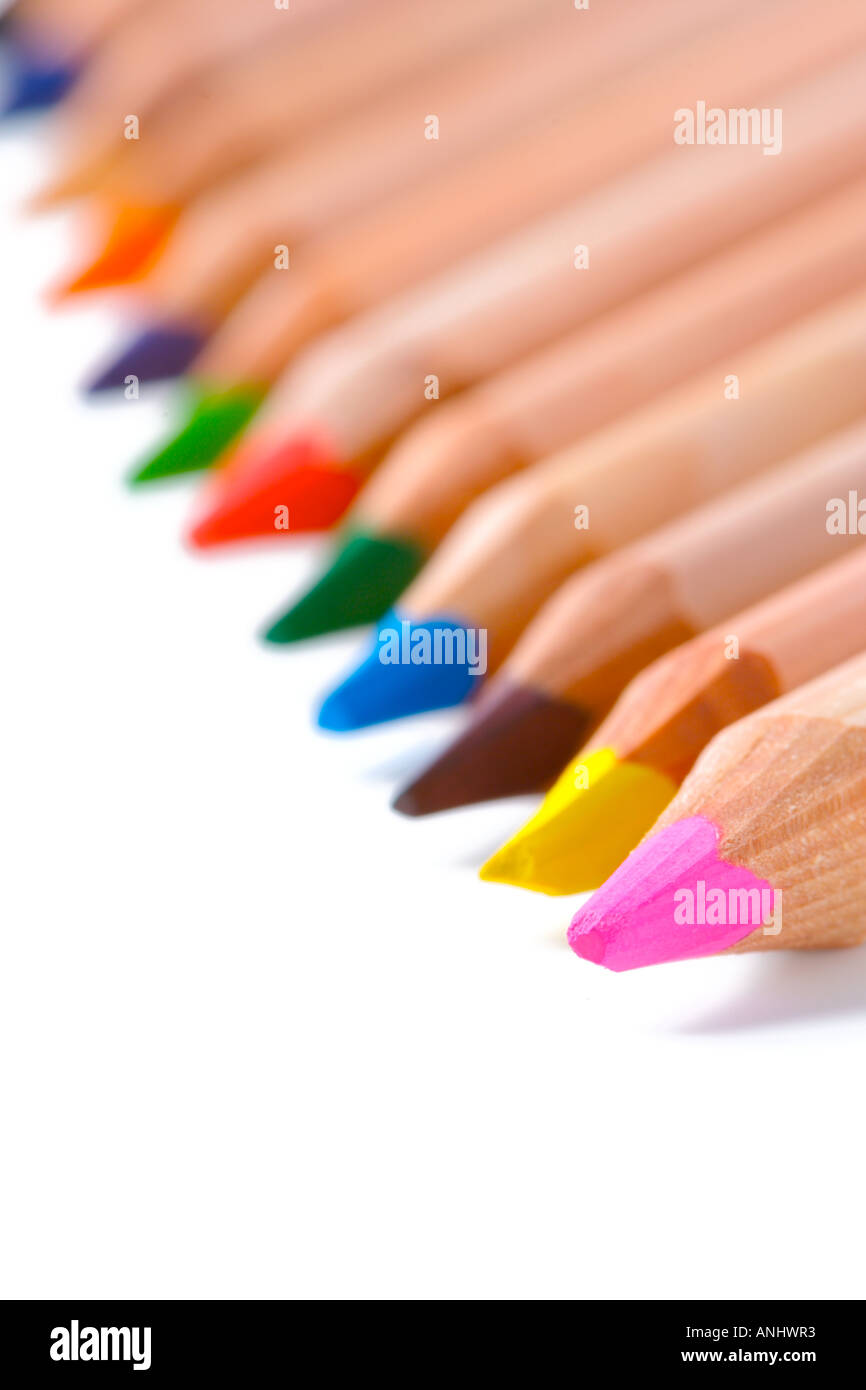 A collection of brightly colored pencils in an arrangement Stock Photo ...