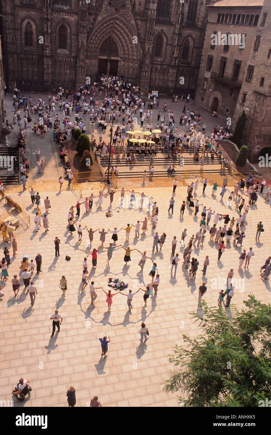 Sardana, Barcelona. Catalan culture. Overhead view of Catalonia ...