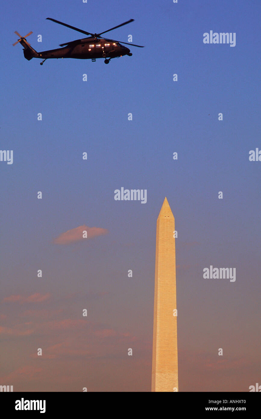USA Washington DC The George Washington Monument and a Helicopter Stock ...