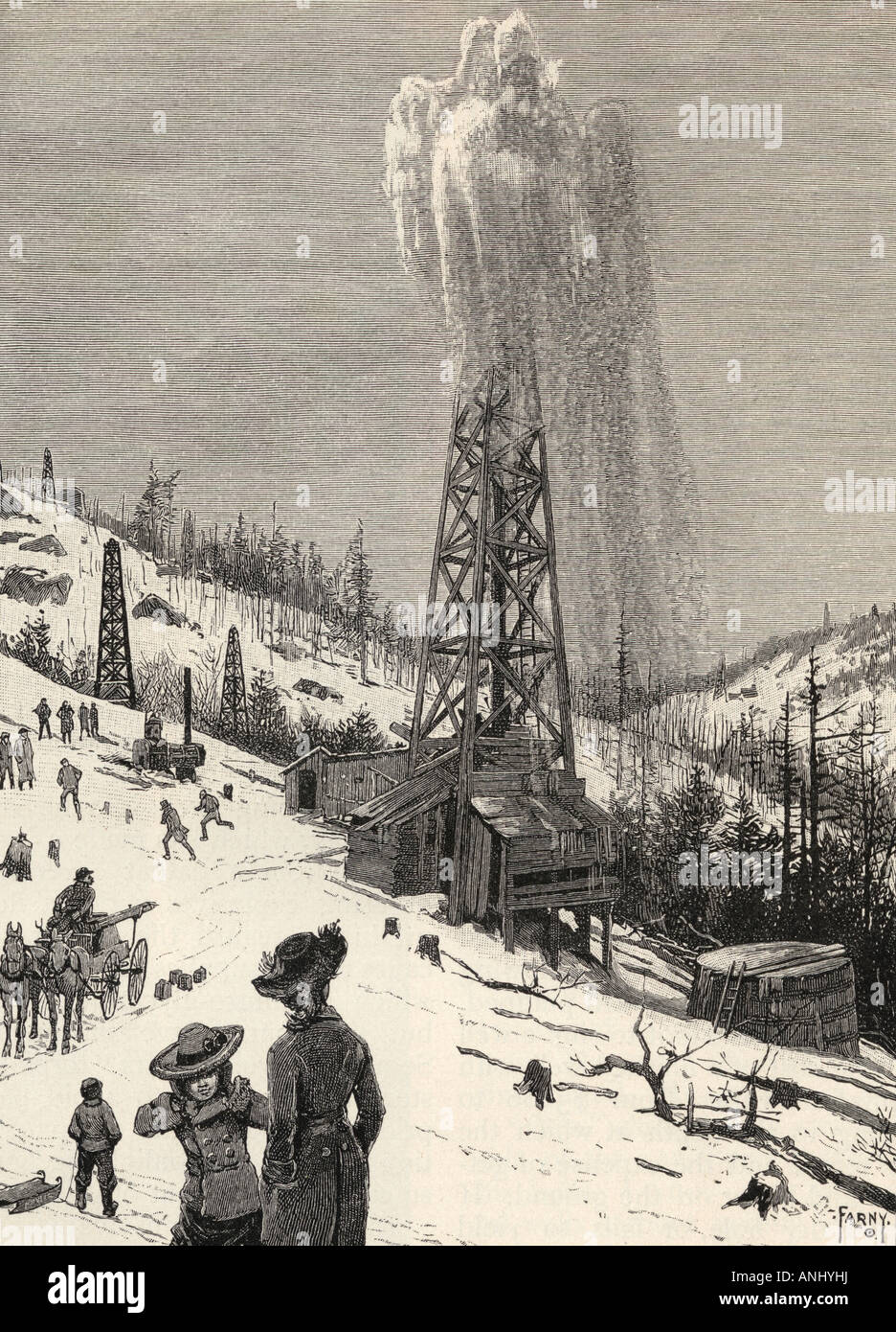 Shooting an Oil Well in the 19th century Stock Photo - Alamy
