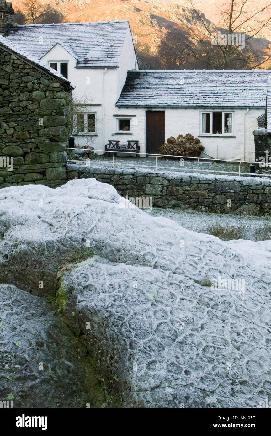 An old farm house in Easedale near Grasmere in wintery frosaty ...