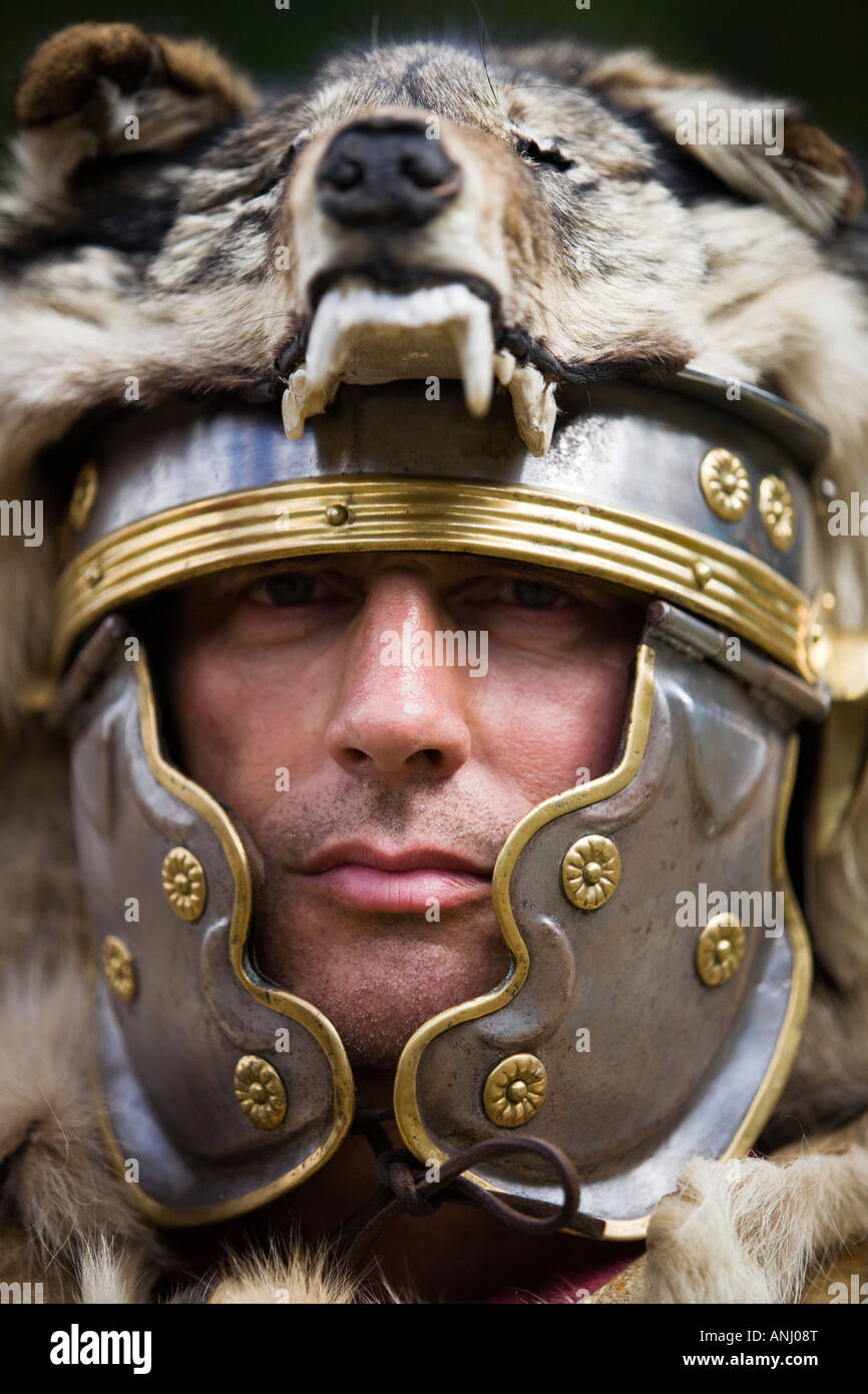 A reenactor dressed as a Roman Centurion, Chedworth, Gloucestershire, UK Stock Photo - Alamy