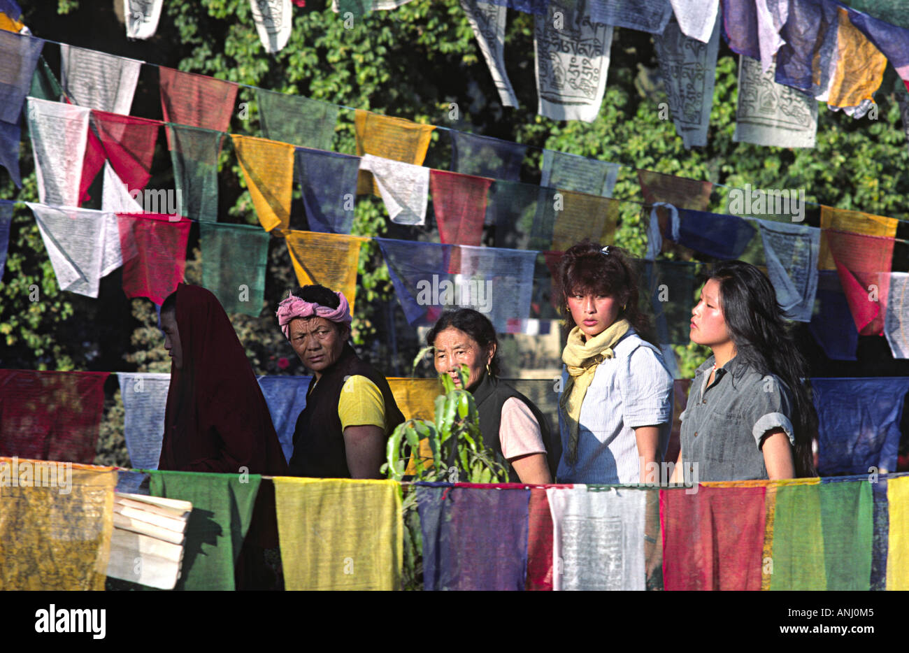 Tibetan Buddhist pilgrims, traditional and modern, circumambulating the ...
