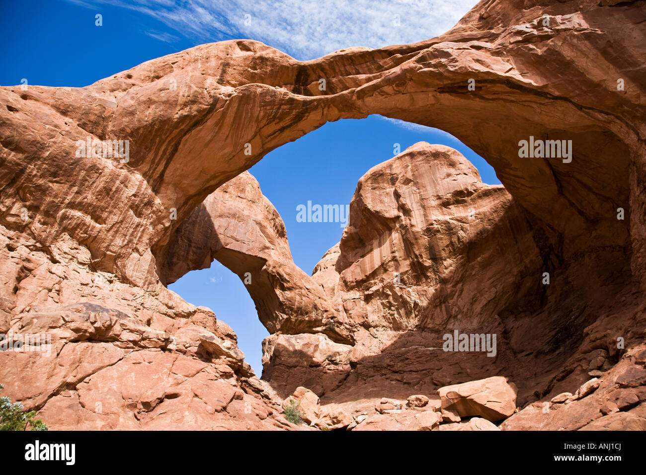 Double Arch - Rock formation in Arches National Park in Utah, USA Stock ...