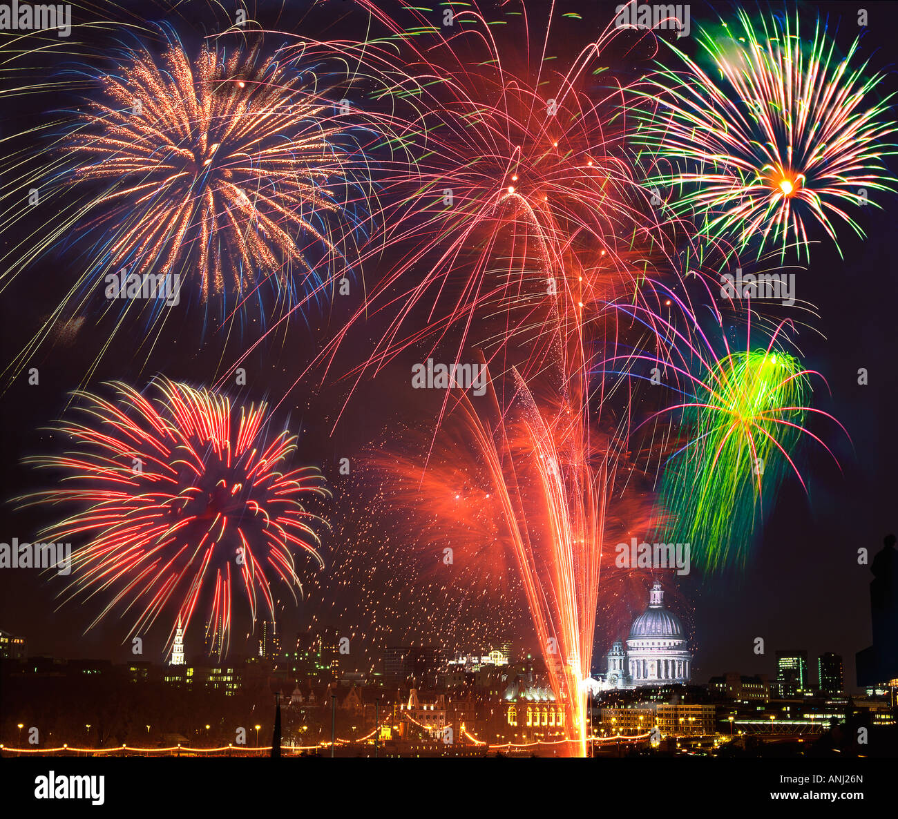 Fireworks in Night sky Stock Photo - Alamy