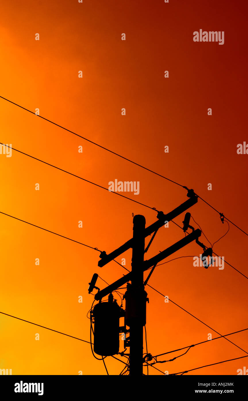 telephone and power line pole with transformer Stock Photo - Alamy