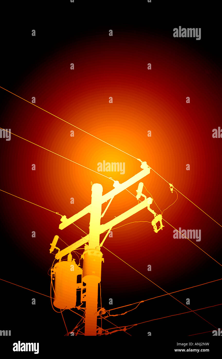 telephone and power line pole with transformer Stock Photo - Alamy