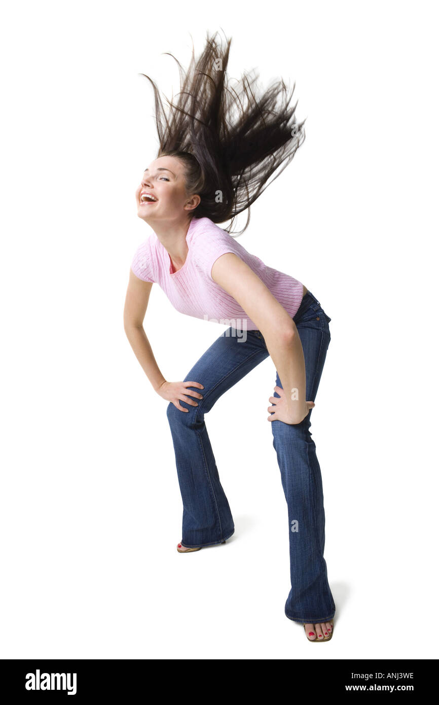 Woman smiling eyes closed hand Cut Out Stock Images & Pictures - Alamy