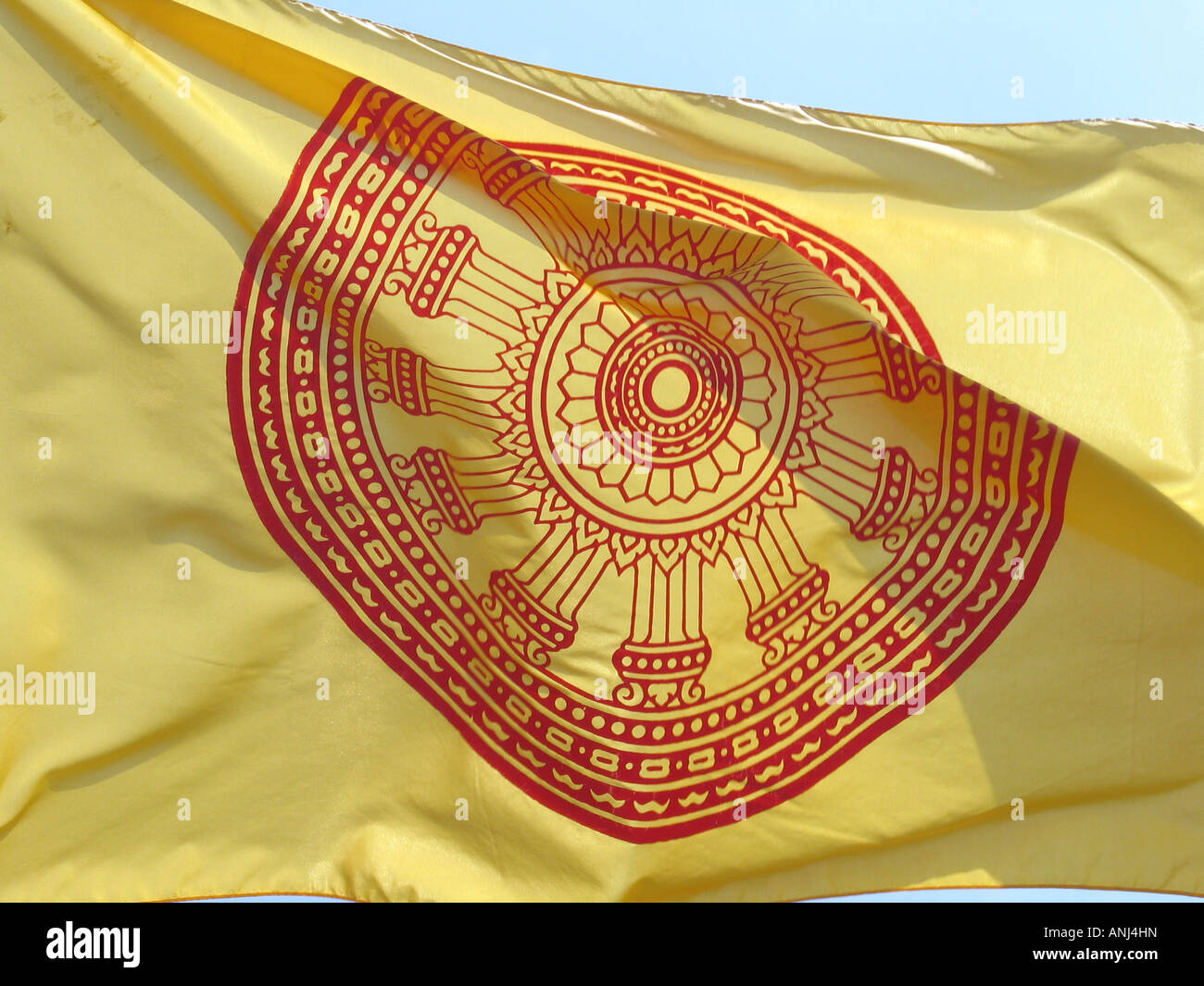 The Dharmacakra flag, symbol of Buddhism in Thailand Stock Photo - Alamy