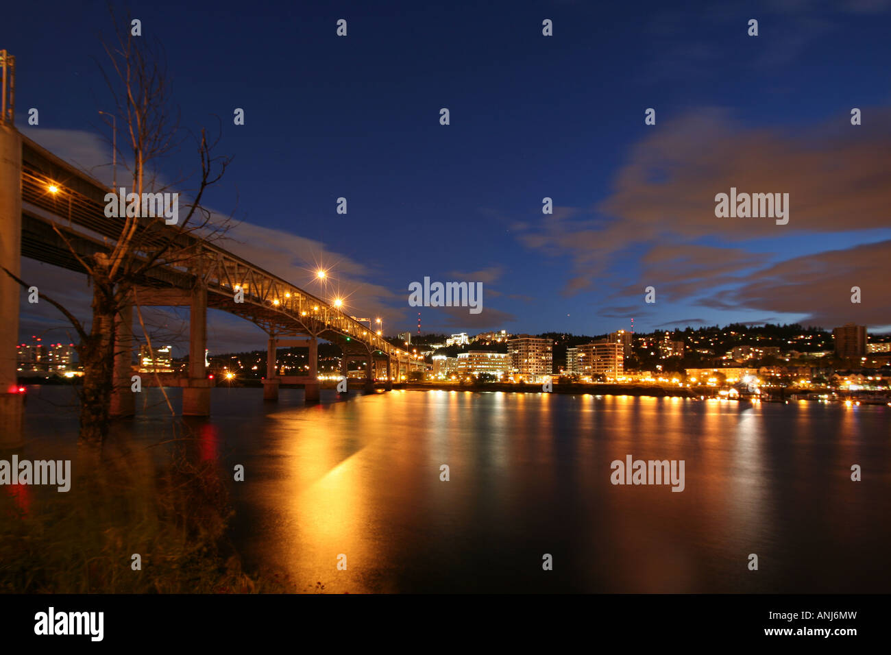 Ross Island bridge over willamette river in Portland Oregon Stock Photo ...