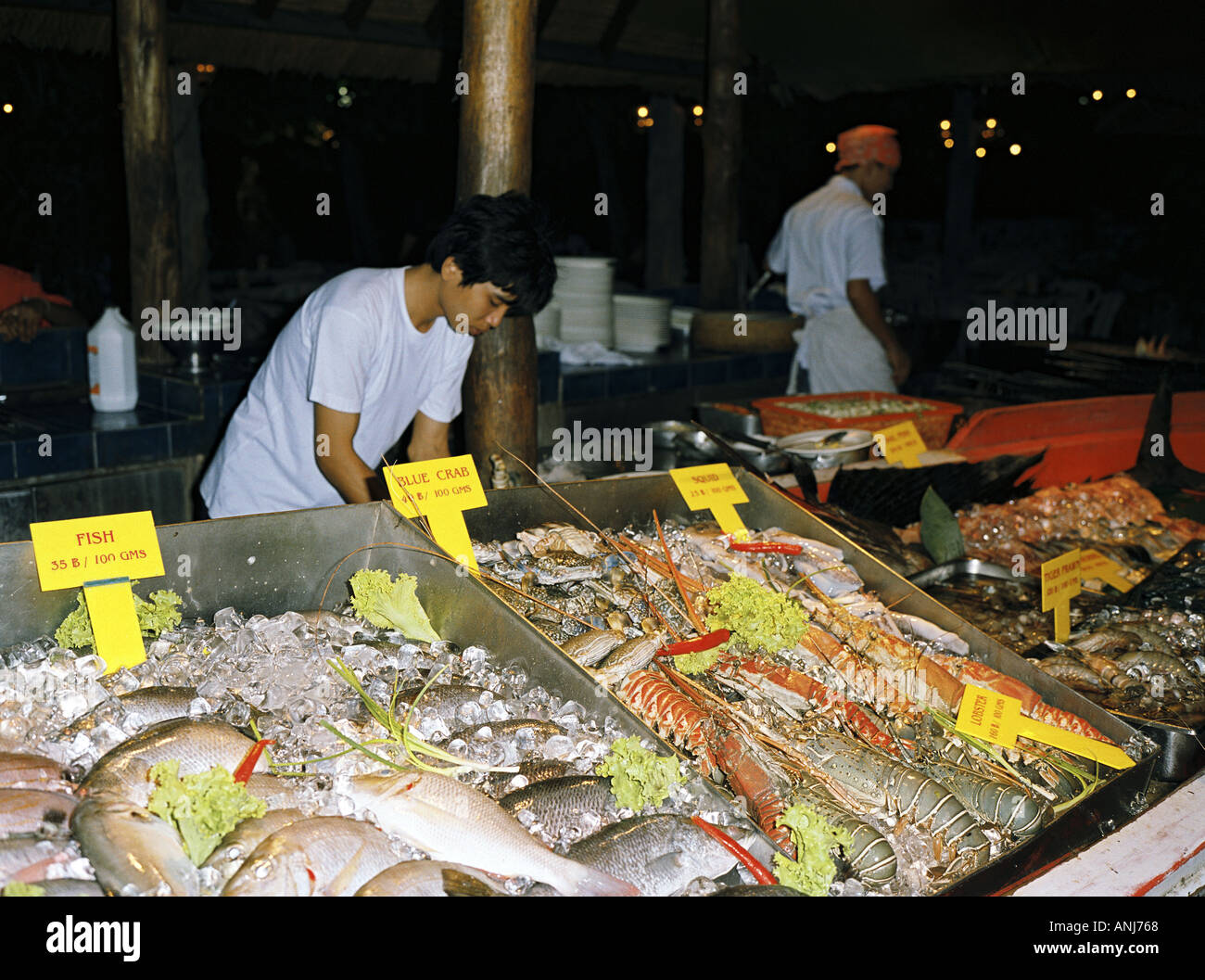 Fresh fish on display at a restaurant in Krabi Thailand Stock Photo - Alamy