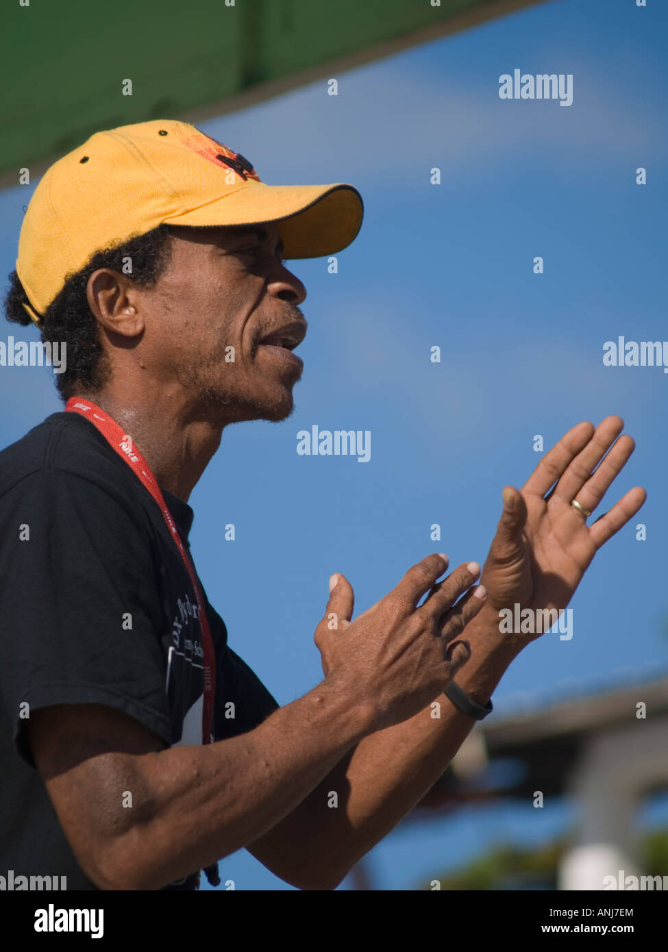 Afro Carribean man talking Stock Photo - Alamy