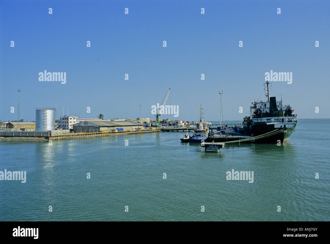 The dock and cargo terminal at the port of Banjul in the Gambia Stock ...