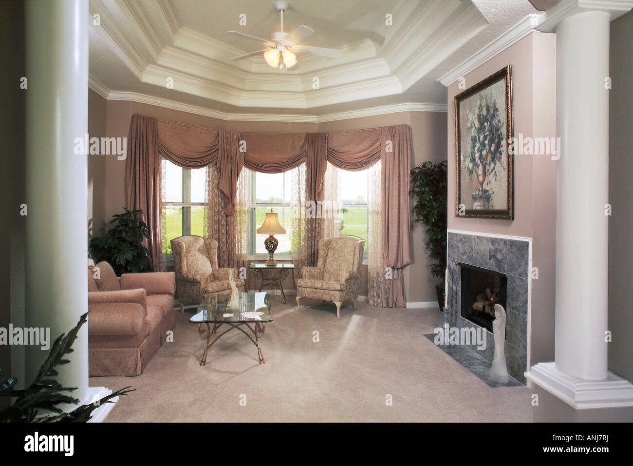 Residential home parlor with fireplace Stock Photo - Alamy