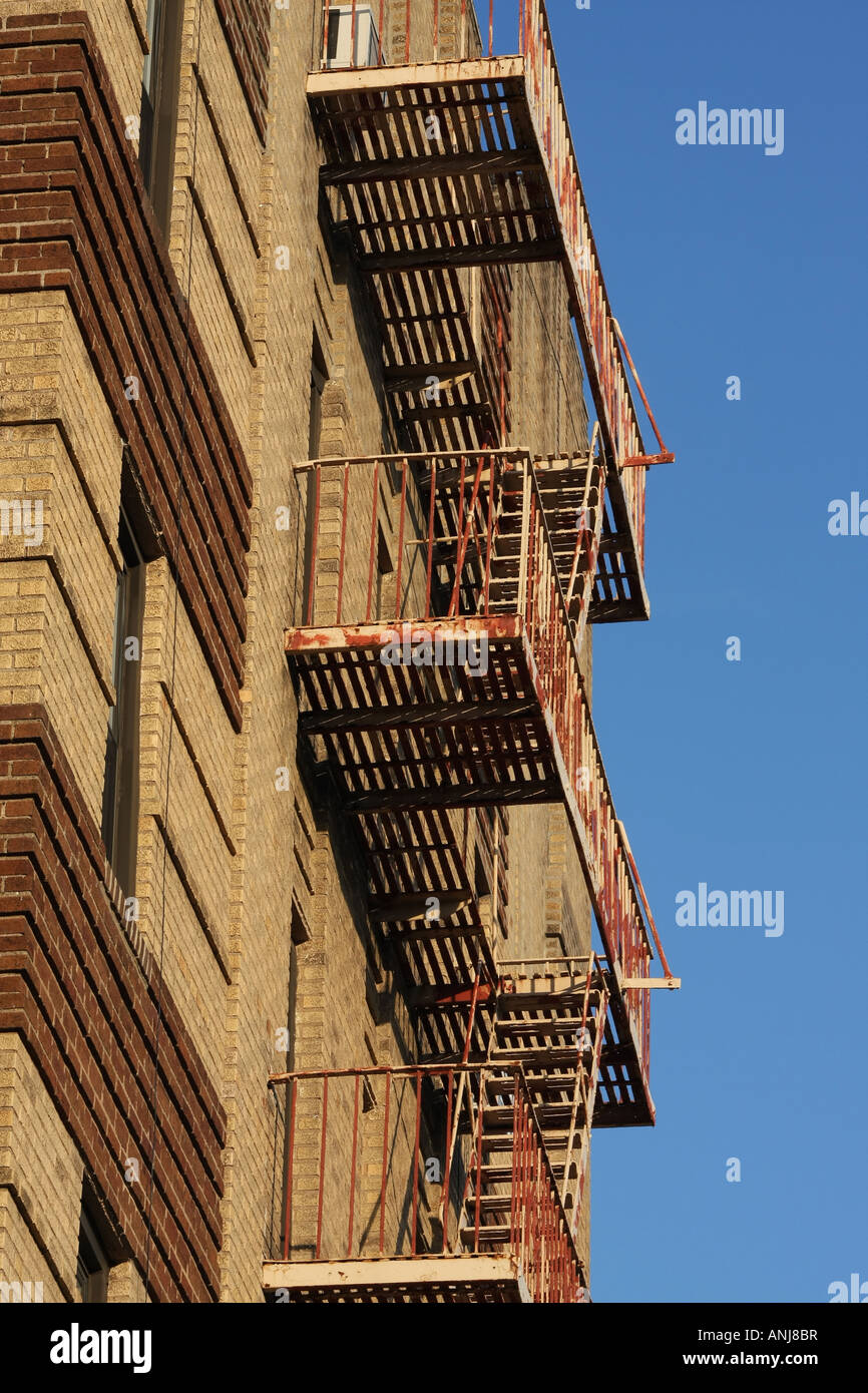 Building external fire stairs (balcony) viewed from the bottom ...