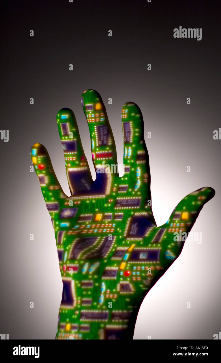 open hand displaying projected image on palm and fingers Stock Photo ...