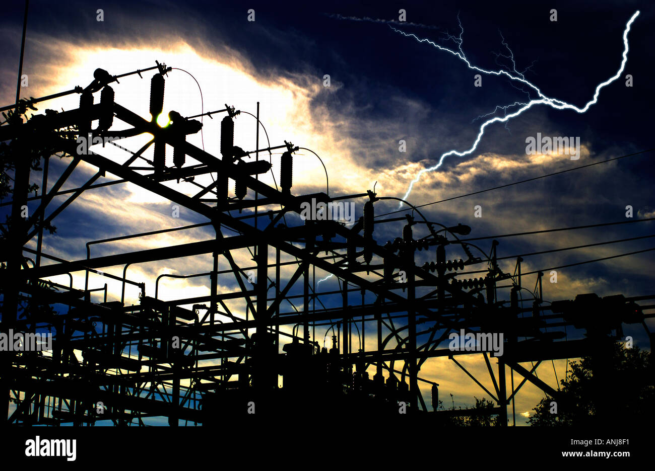 Lightning storm at power substation Stock Photo - Alamy
