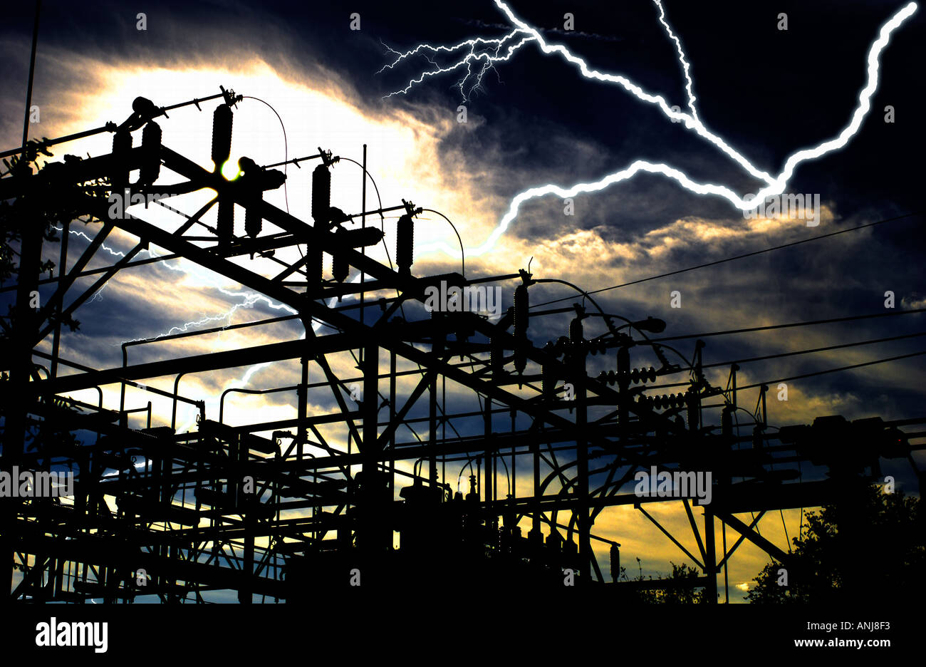 Lightning storm at power substation Stock Photo - Alamy