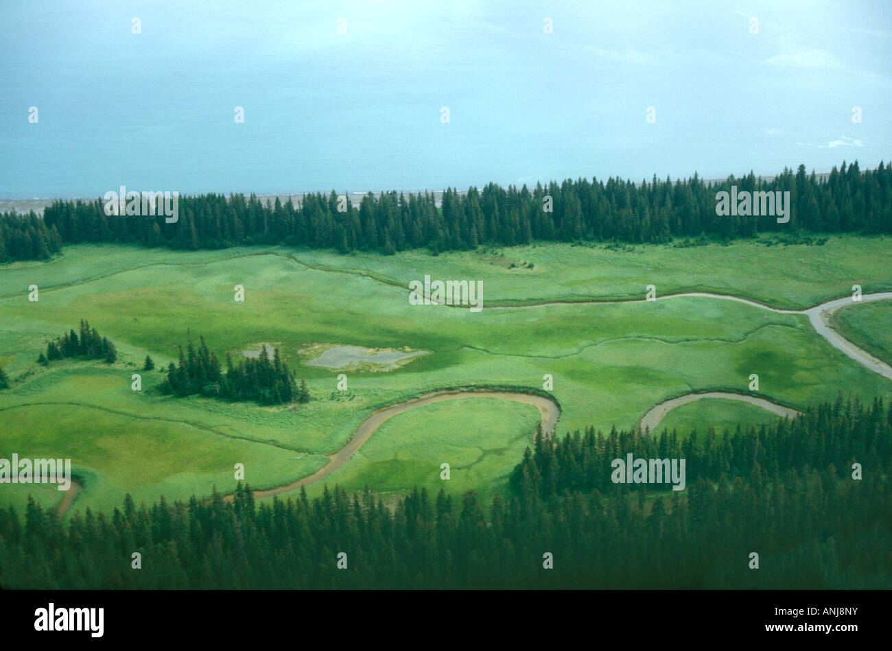 AK Lake Clark National Park Alaska aerial scenic view road through ...