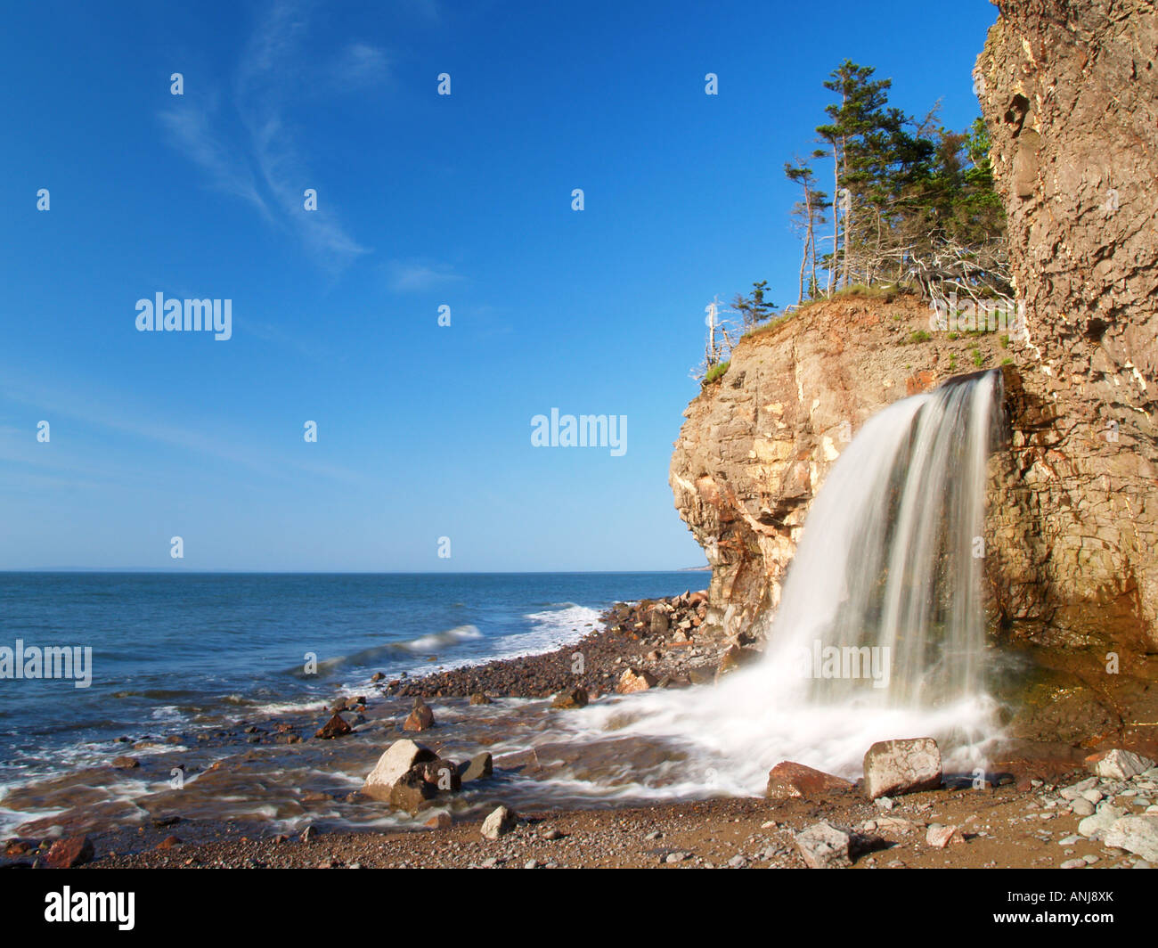 A dreamy waterfall leading to the ocean Stock Photo - Alamy