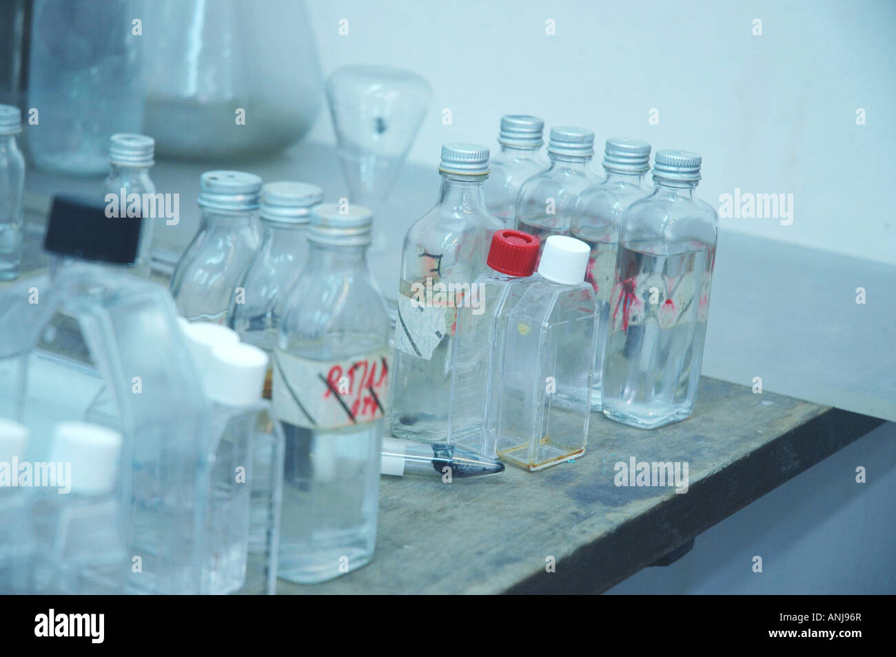 A shot of a group of chemical jars and containers in a laboratory Stock ...