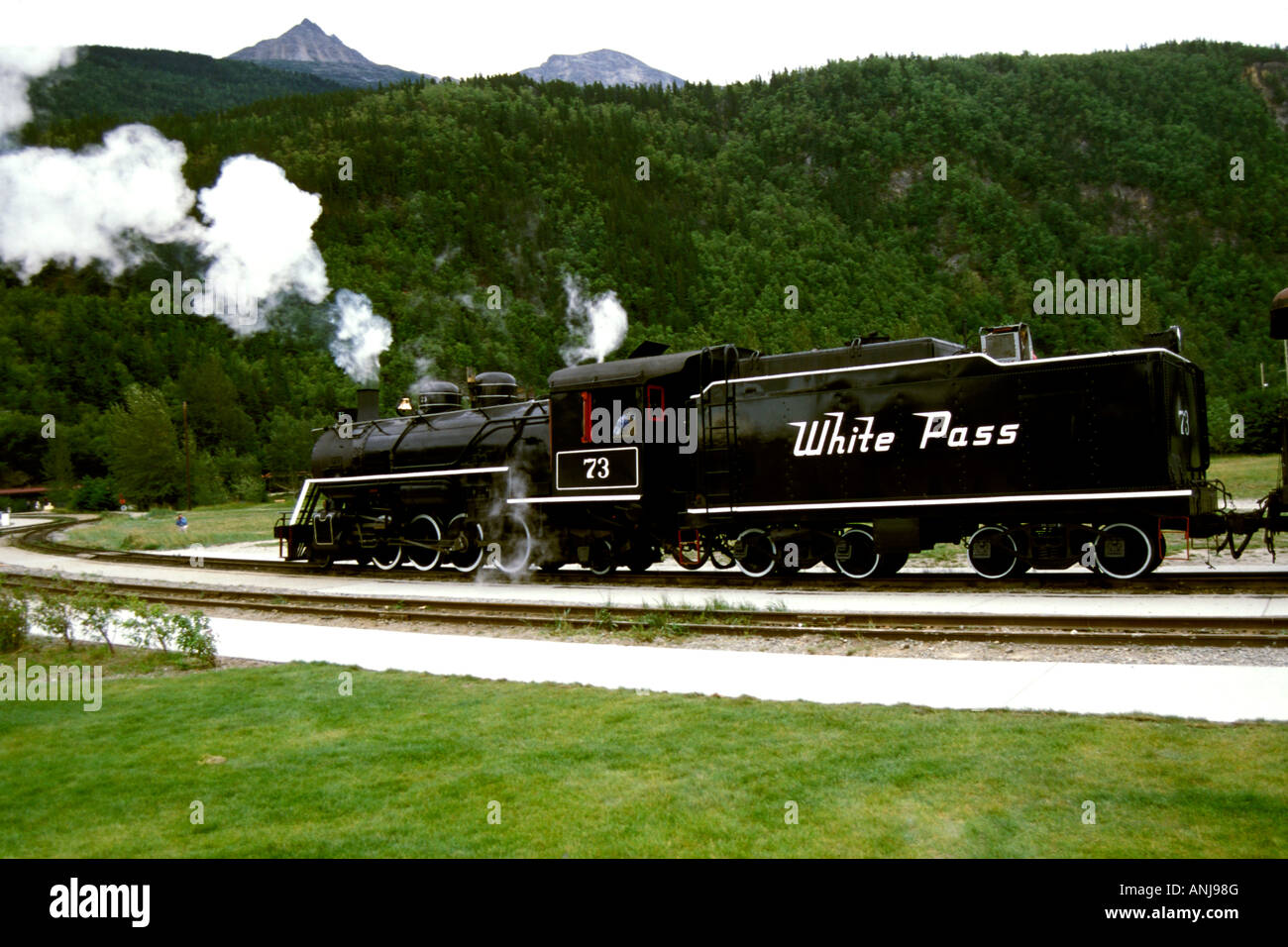 AK Skagway Alaska White Pass Yukon Railroad locomotive steam train ...