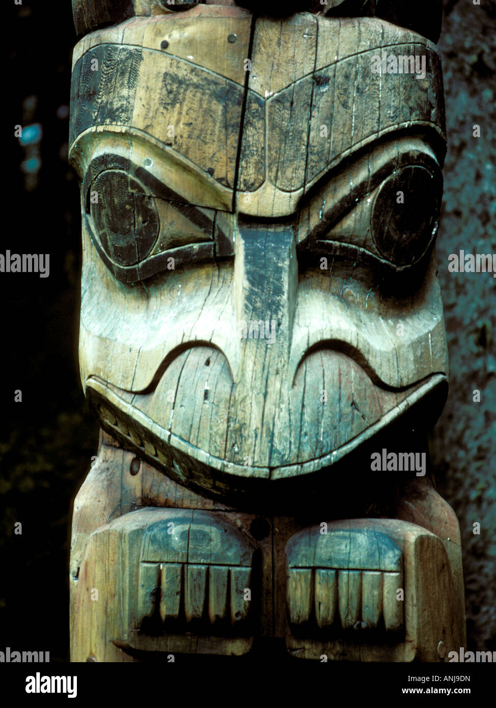 AK Alaska Sitka National Historic Park totem pole in rain forest ...