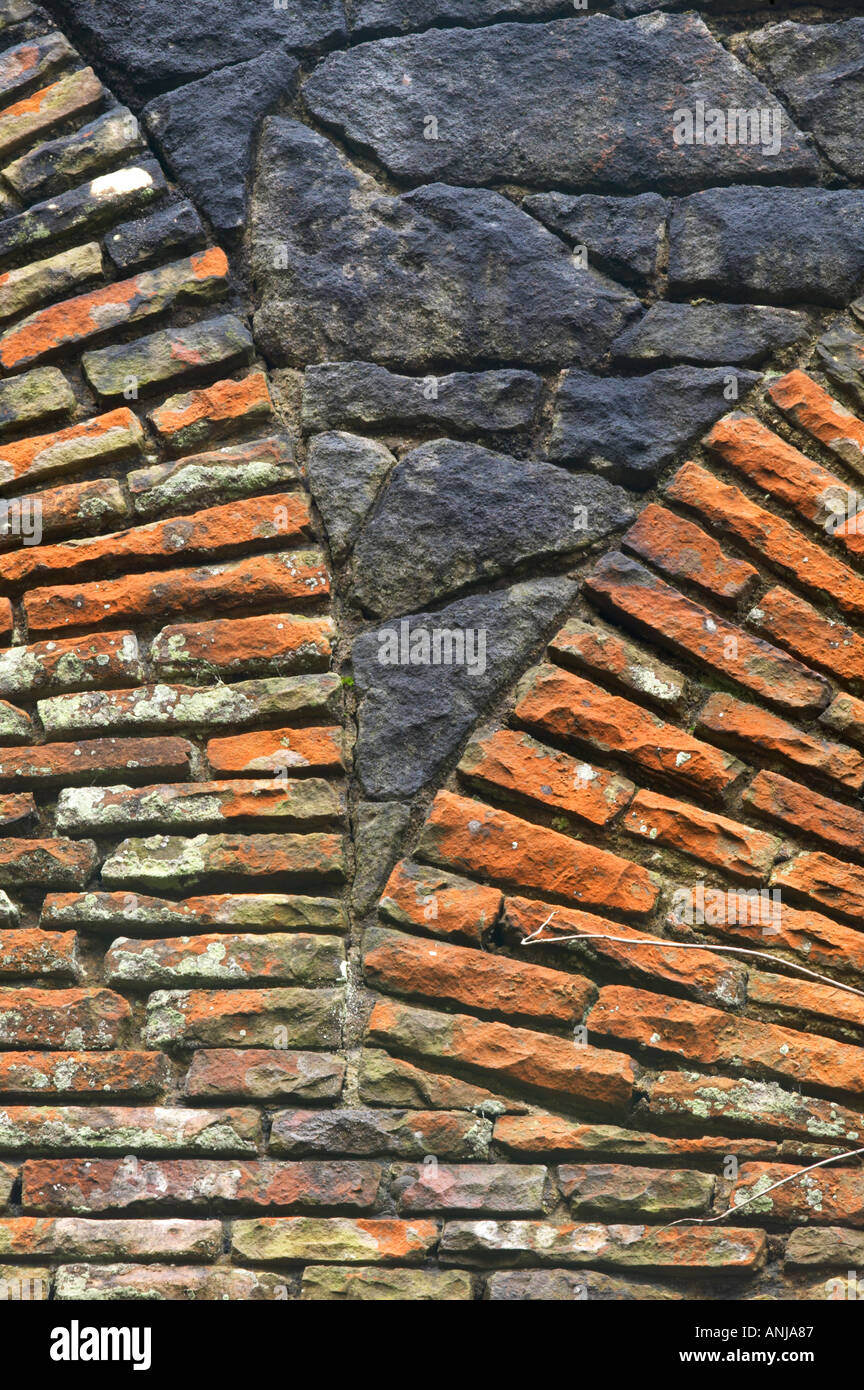 Details of lichen encrusted stone bridge in Japanese Gardens Rivington ...