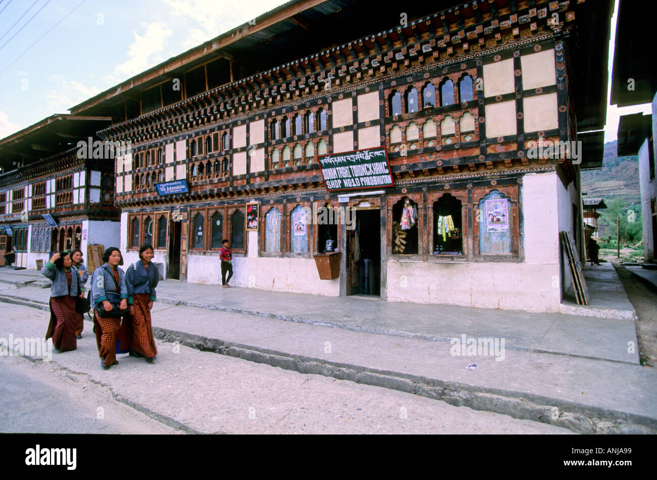 Young Bhutanese women make their way to school in Paro, Bhutan Stock ...