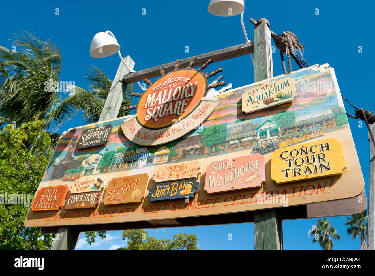 Mallory Square Sign, Historic Old Town, Key West, Florida, USA Stock ...