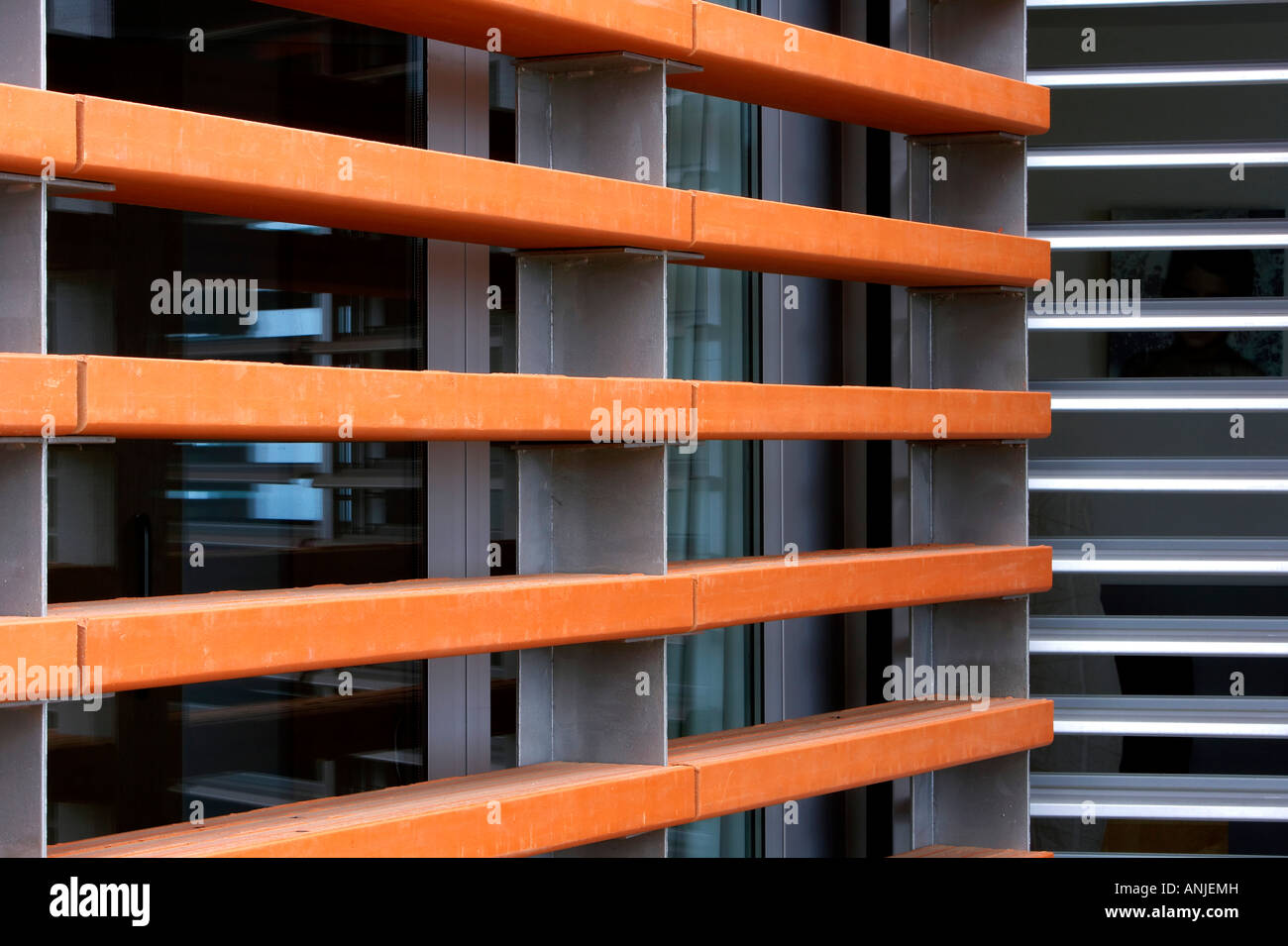 Exterior of building with wooden framework in window Stock Photo - Alamy