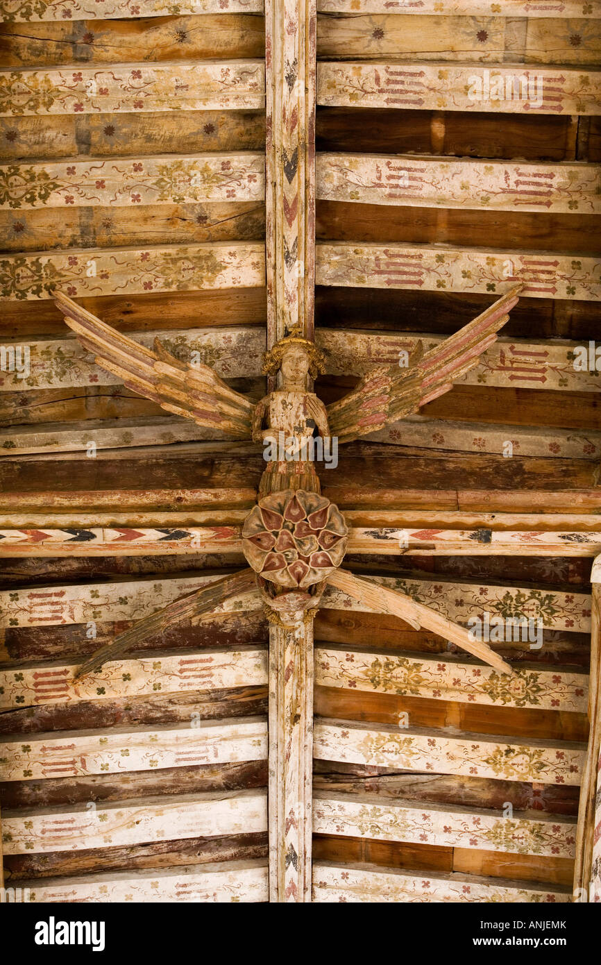 UK Suffolk Blythburgh All Saints Church medieval carved wooden angel ...