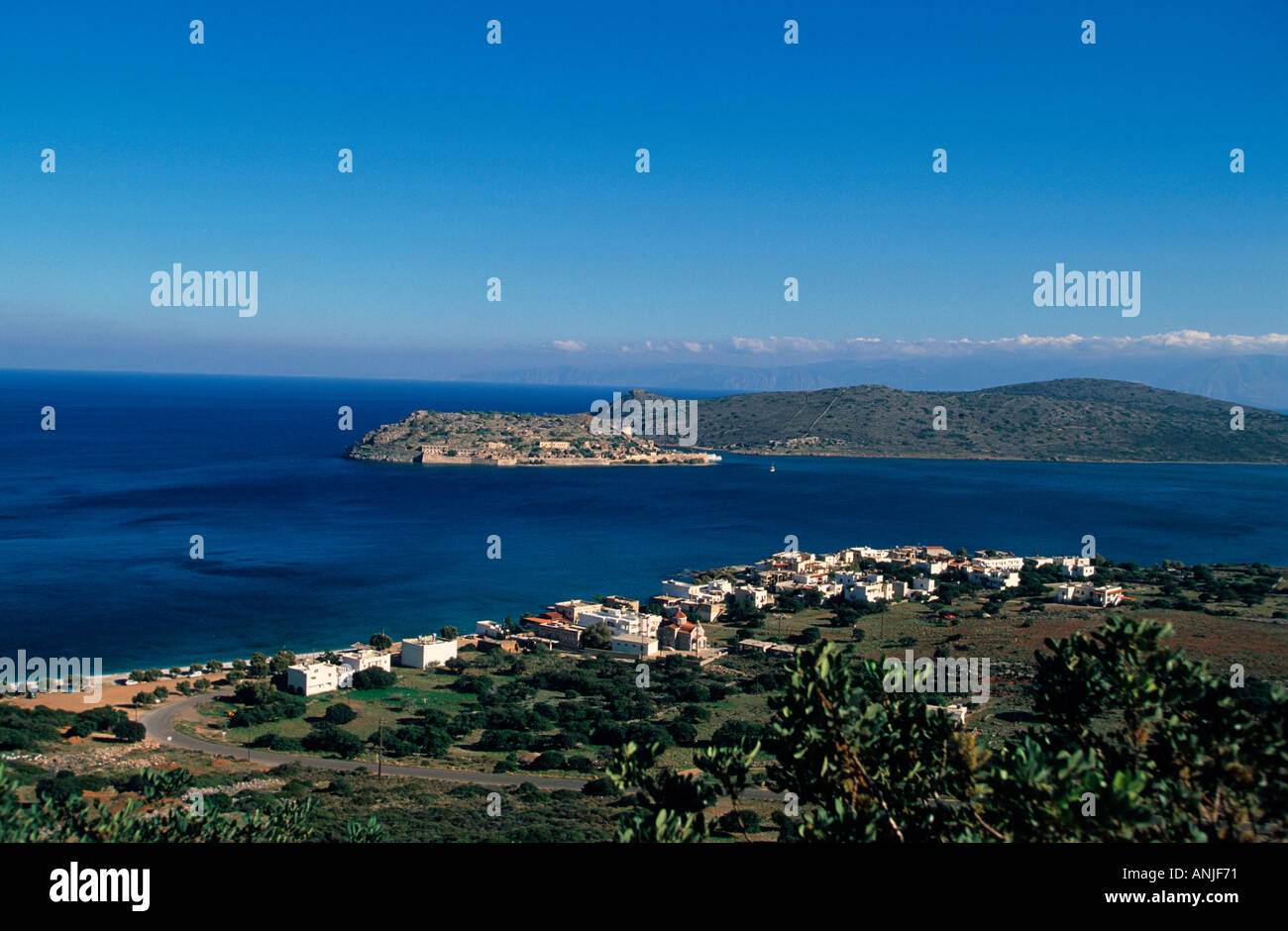 greece crete elounda view over the bay to the islet of spinalonga which ...