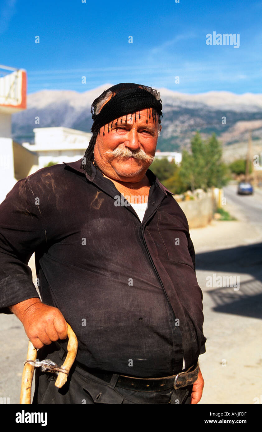 greece crete chora sfakion old man with traditional costume and ...